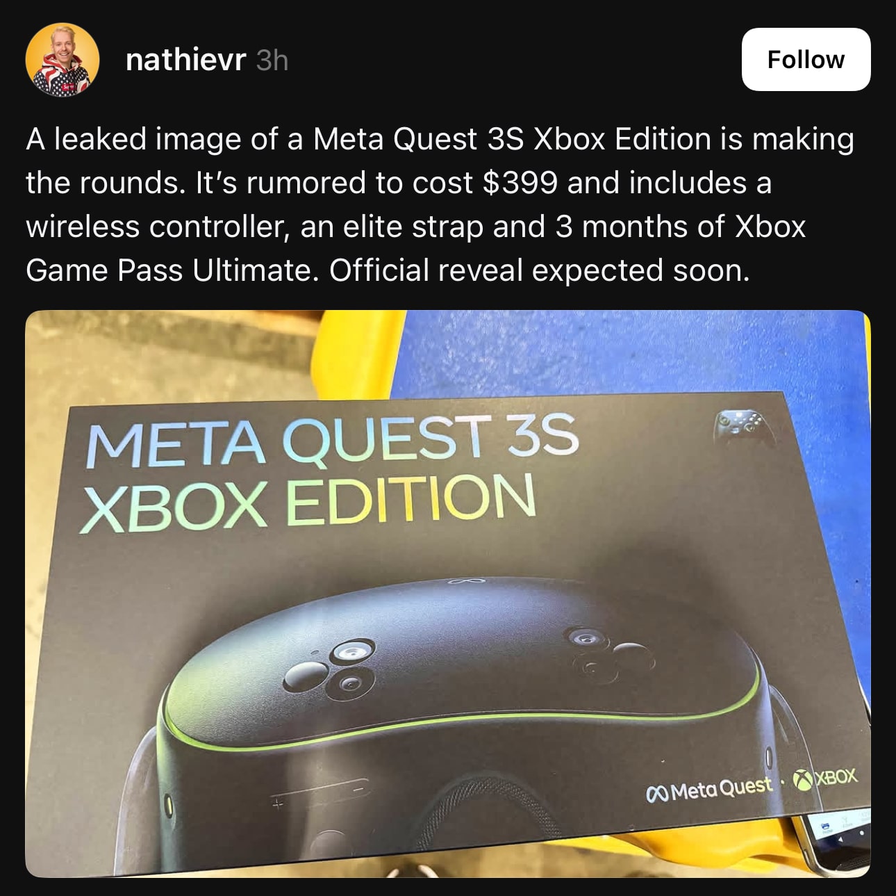 Meta Quest 3S Xbox Edition Rumour - Cloud Dosage